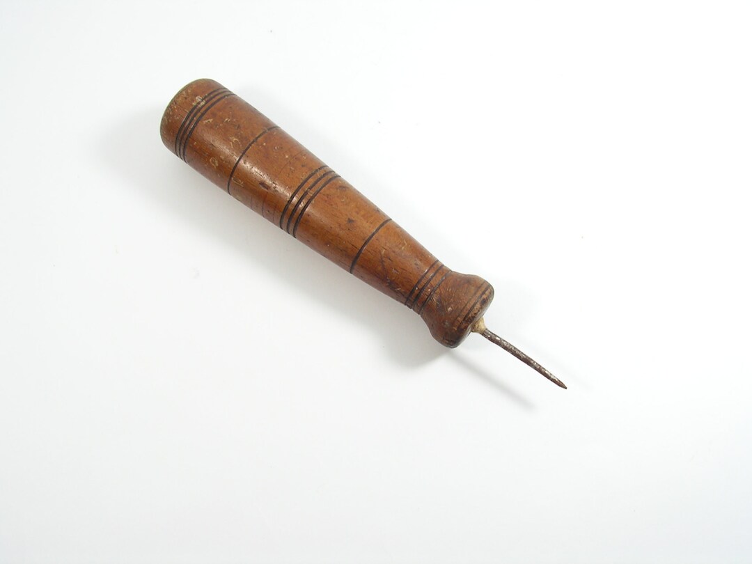 Vintage Wooden Handled Awl 1950s Sewing Awl Primitive Tool Awl Wooden ...