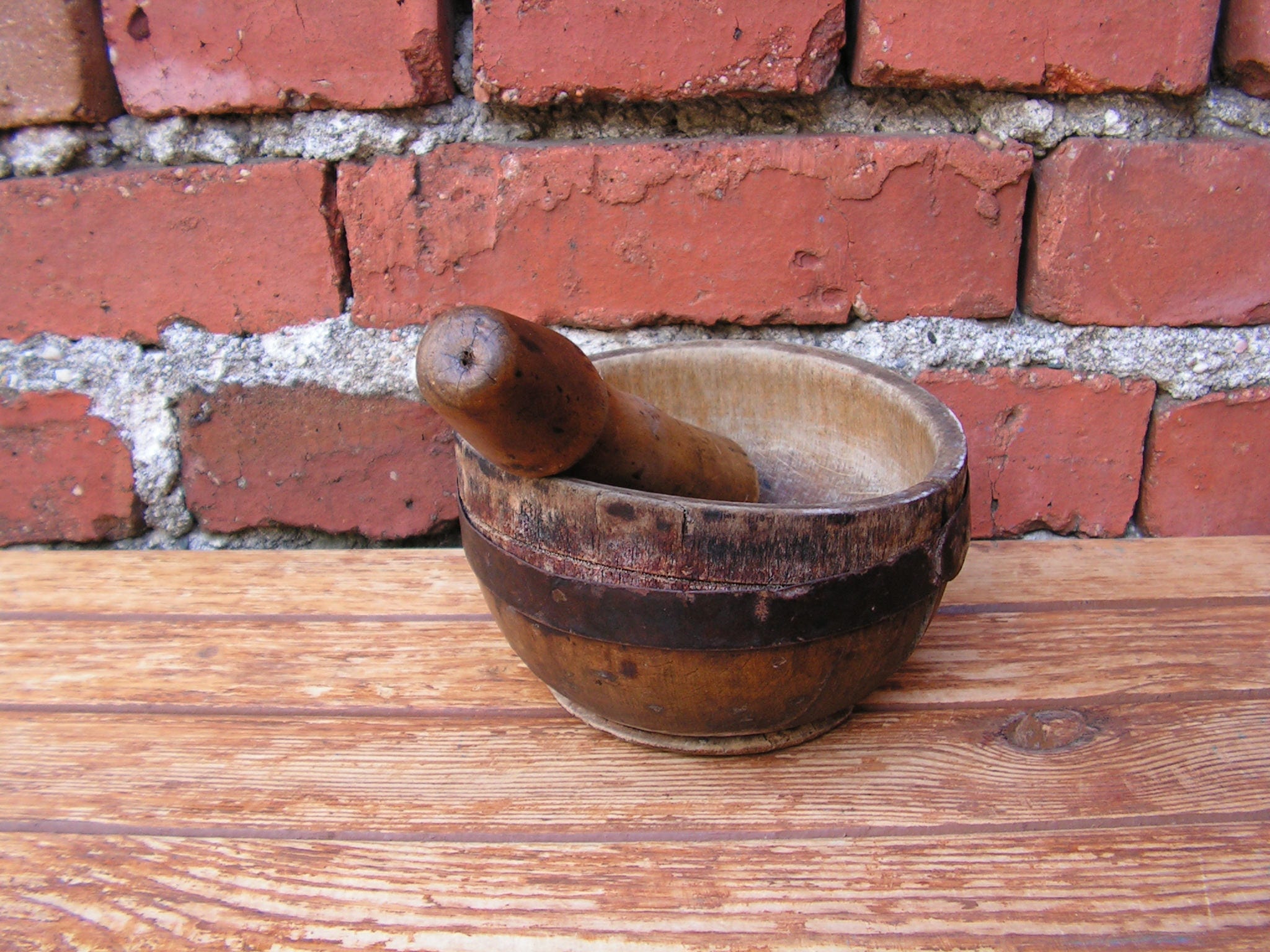 Antique Wooden Bowl and Pestle Primitive Ottoman Mortar and - Etsy