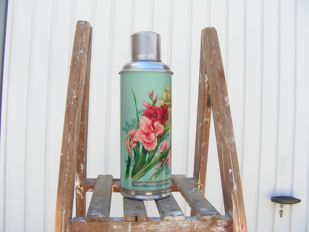 Vintage Big Thermos 80s Chinese Aluminum Thermos Blue Travel Thermos ...