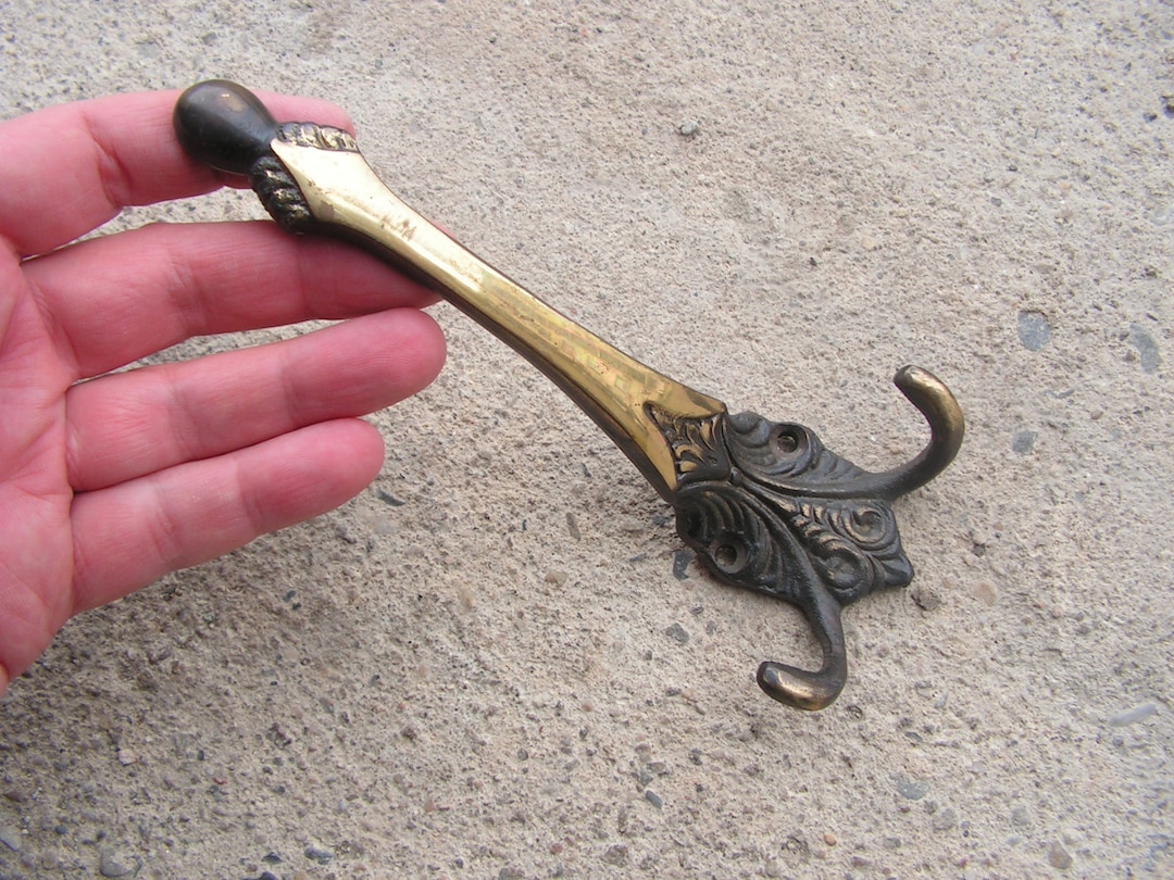 Vintage Brass Long Hook Triple Massive Metal Hook Bulgaria Hanger Metal ...