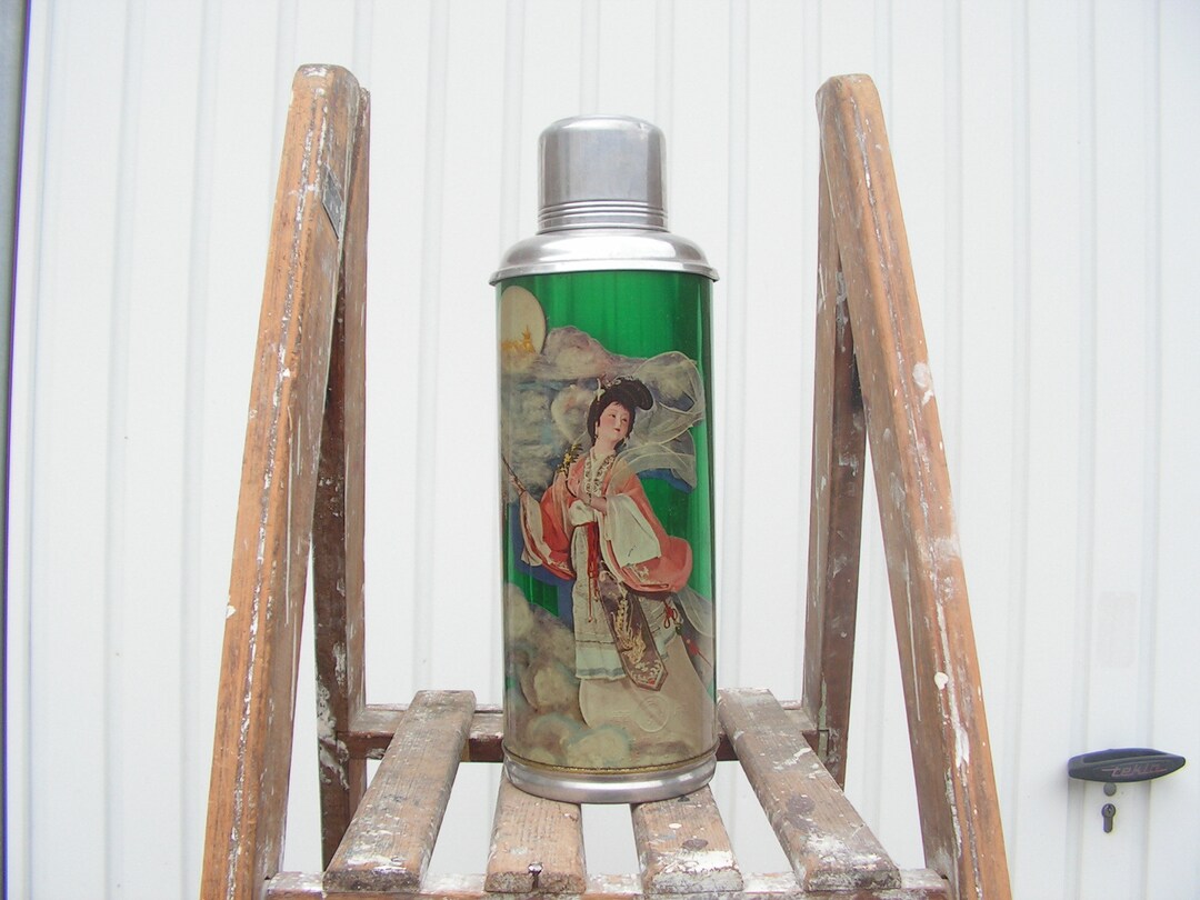 Vintage Big Green Thermos Chinese Thermos Cork Stopper Asian - Etsy