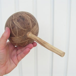 Vintage Carved Maracas, Hand-made Brown Maracas Wooden Handle ...