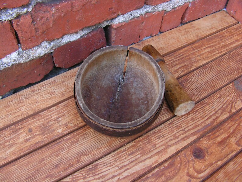 Antique Wooden Bowl and Pestle Primitive Ottoman Mortar and - Etsy