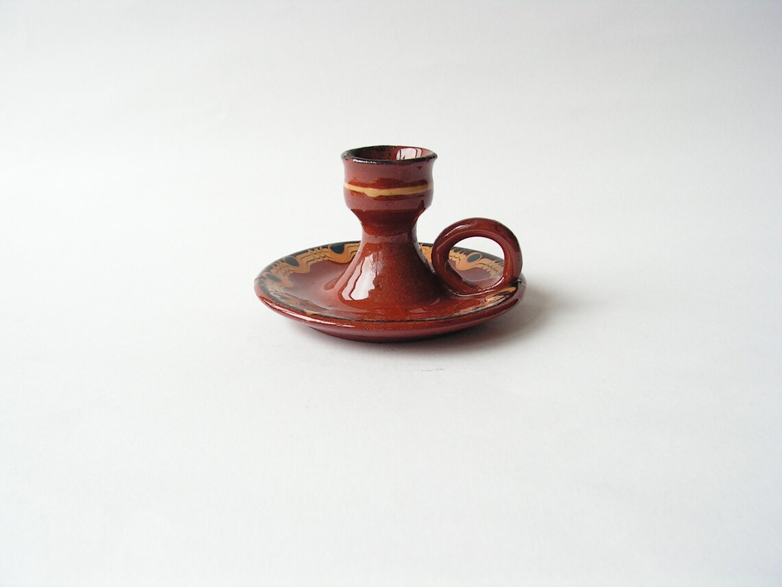 Vintage Ceramics Lovely Candlestick Pottery Red Candlestick Clay Candle ...