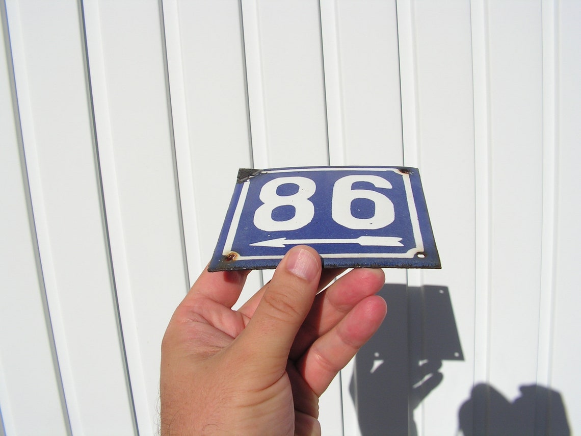 Vintage Door Number 86 Blue White Rust Enamel Sign 86 | Etsy
