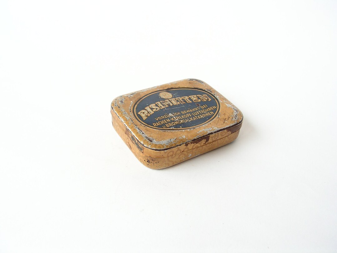 Vintage Pharmacy Tin Box RISINMETTEN Small Tin Box Germany Apothecary ...