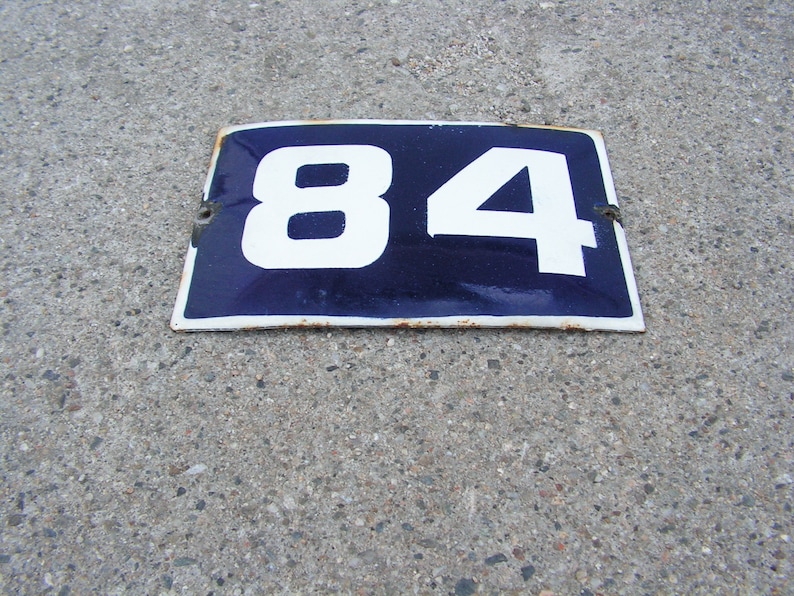 Vintage Blue and White Enamel House Number 84, Porcelain Sign, Number ...