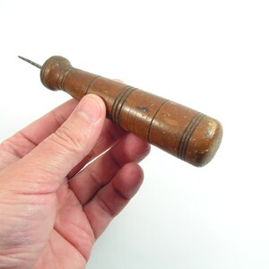 Vintage Wooden Handled Awl 1950s Sewing Awl Primitive Tool Awl Wooden ...