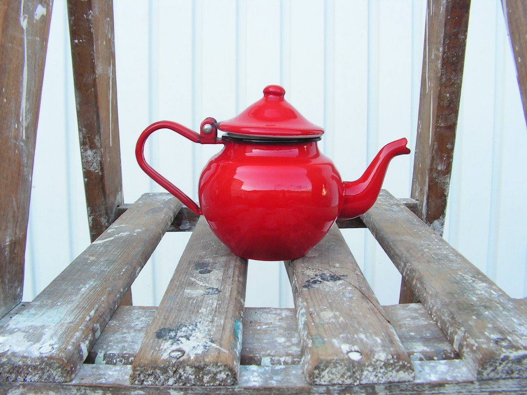 Vintage Teapot 0.5 L Small Red Enamel Teapot Enamel Kettle Red Teapot ...