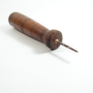 Vintage Wooden Handled Awl 1950s Sewing Awl Primitive Tool Awl Wooden ...