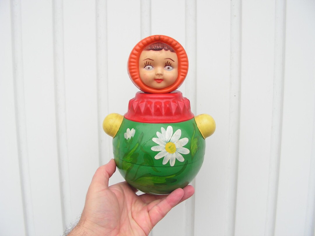 Vintage Roly Poly Doll Scary Eyes Plastic Russian Doll Nevalyashka Red ...