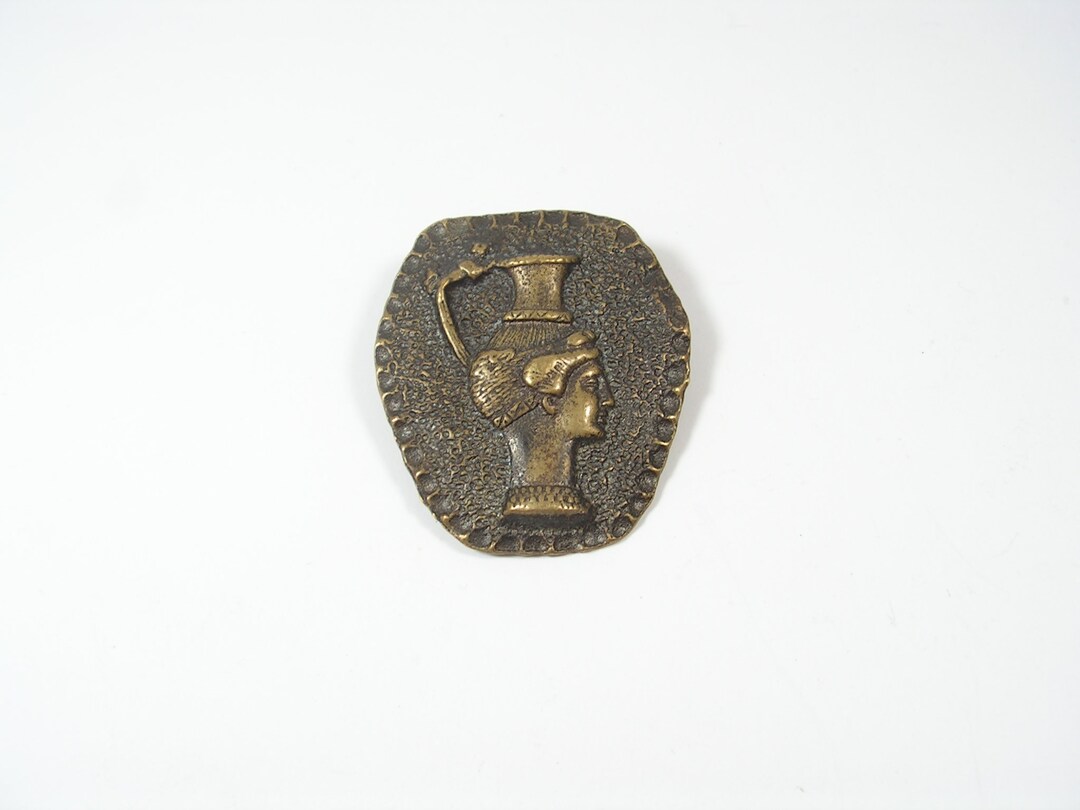 Antique Brass Brooch Greek Woman's Head, Brass Brooch Lady, Vintage ...