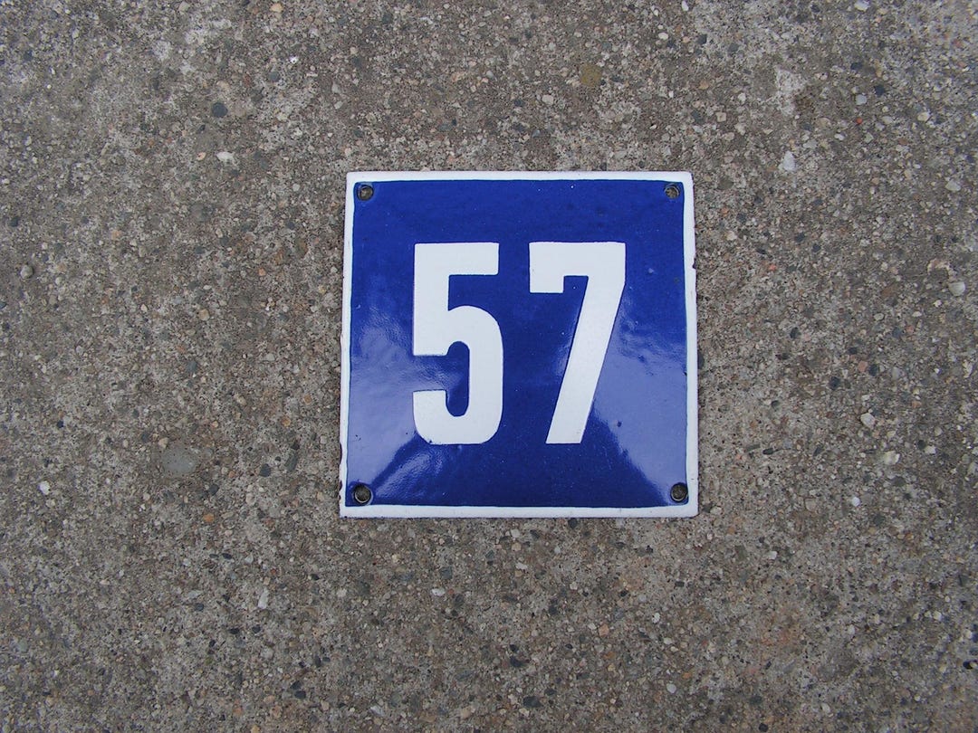Vintage Blue White Enamel House Number 57, Porcelain Sign, Number 57 ...