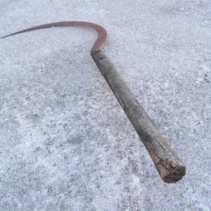 Antique Sickle With Long Wooden Handle Primitive Sickle Rust Sickle ...