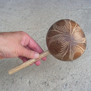 Vintage Carved Maracas, Hand-made Brown Maracas Wooden Handle ...
