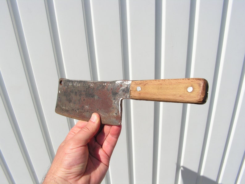 Vintage Cleaver Wooden Handle, Meat Chopper Patina, Sharp Meat Cleaver ...