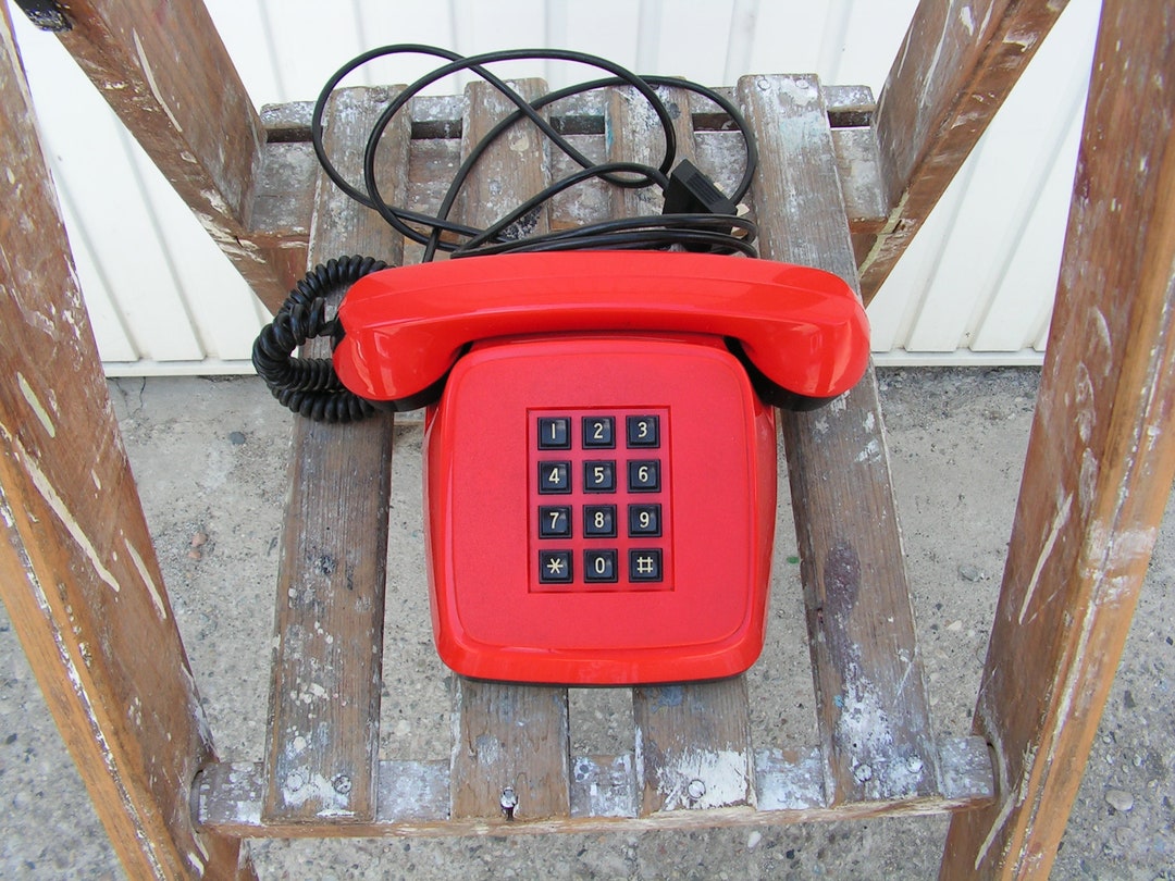 Vintage Buttons Phone, Red Buttons Telephone, Retro Phone, Red Desk ...