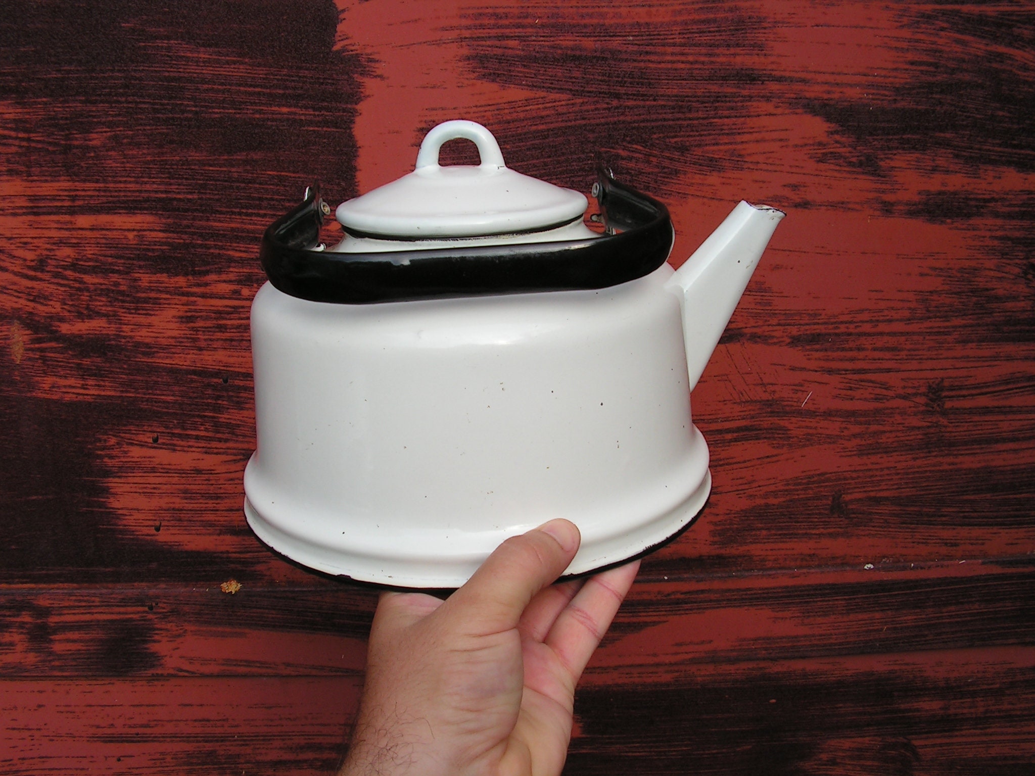 Retro enamel teapot 60s White enamel kettle Vintage enamel | Etsy