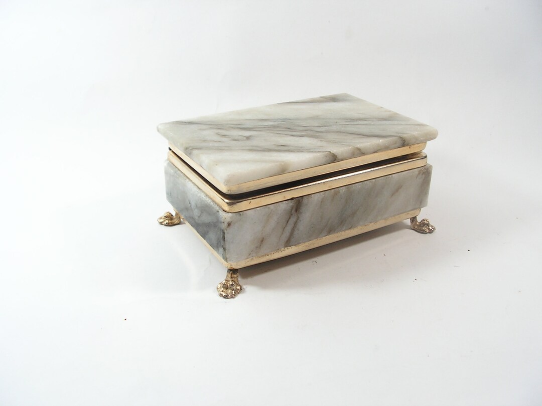 Marble Box Vintage Marble Brass Box Old Massive White Gray - Etsy