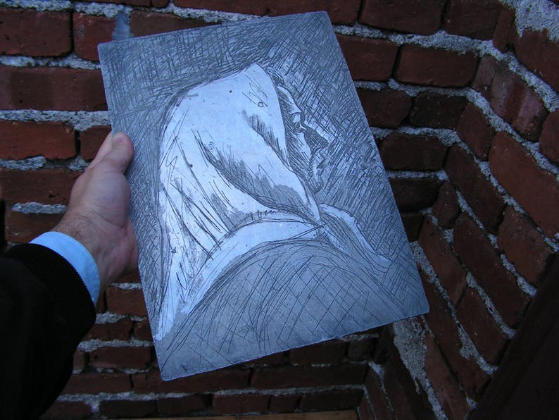 Antique Metal Matrix Etching, Hand-printed Art Collection (13.4x9.4 In ...