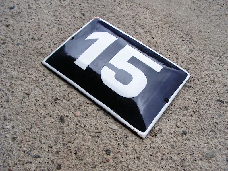 Vintage Enameled Number 15 Sign, Blue and White Porcelain Plaque - Etsy