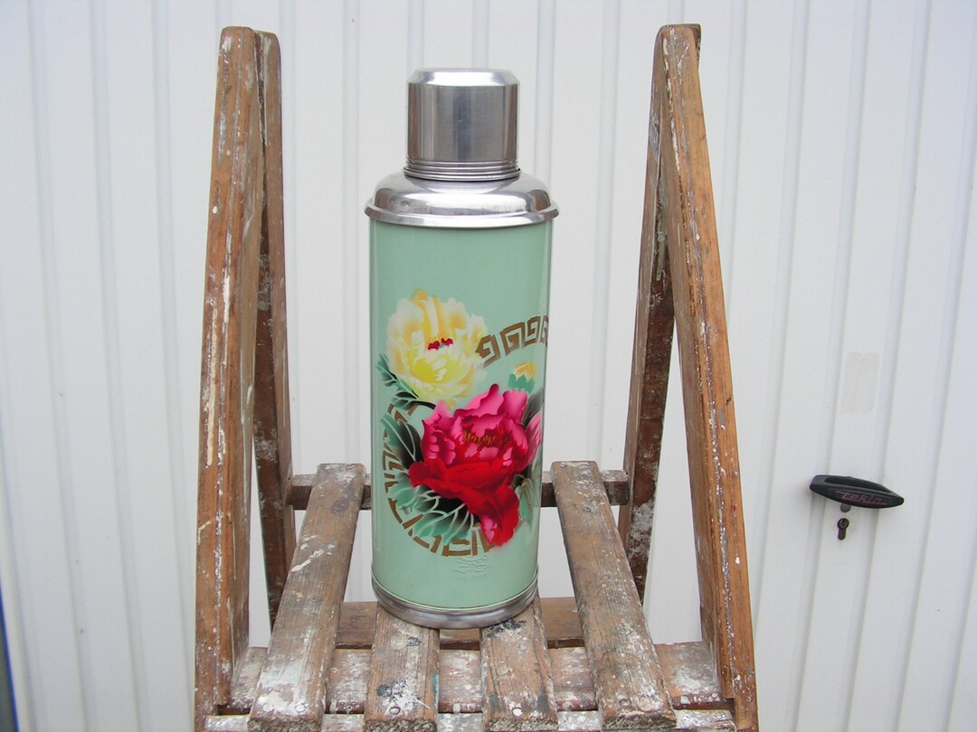 Vintage Big Thermos Chinese Aluminum Thermos Beige Travel Thermos ...