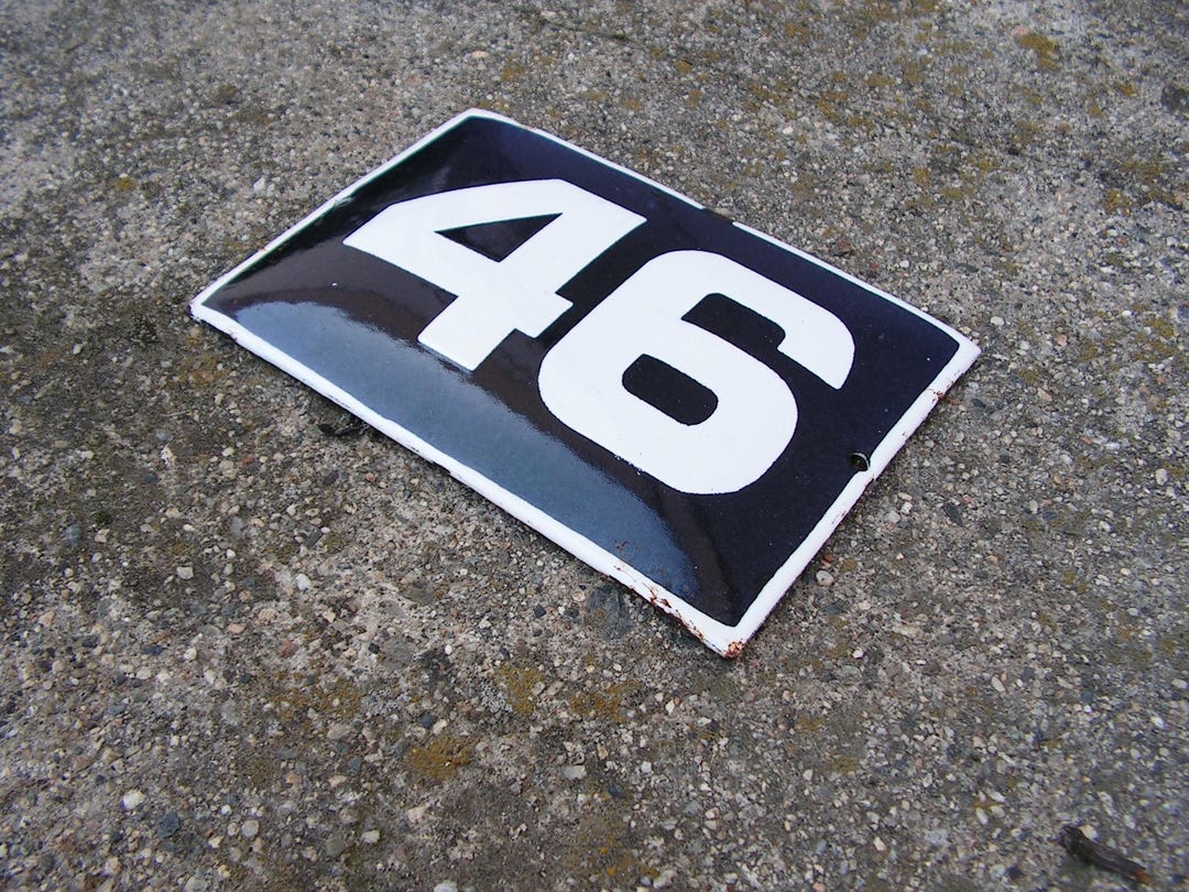 Vintage Enamel Sign 46 House Door Number 46 Blue White Porcelain Metal ...
