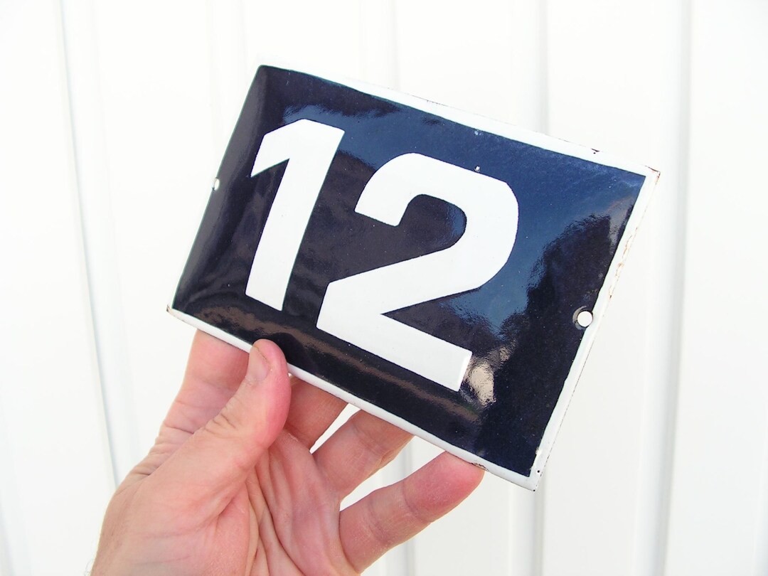 Vintage Enamel Sign 12 House Door Number 12 Blue White Porcelain Metal ...