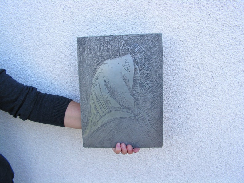 Antique Metal Matrix Etching, Hand-printed Art Collection (13.4x9.4 In ...