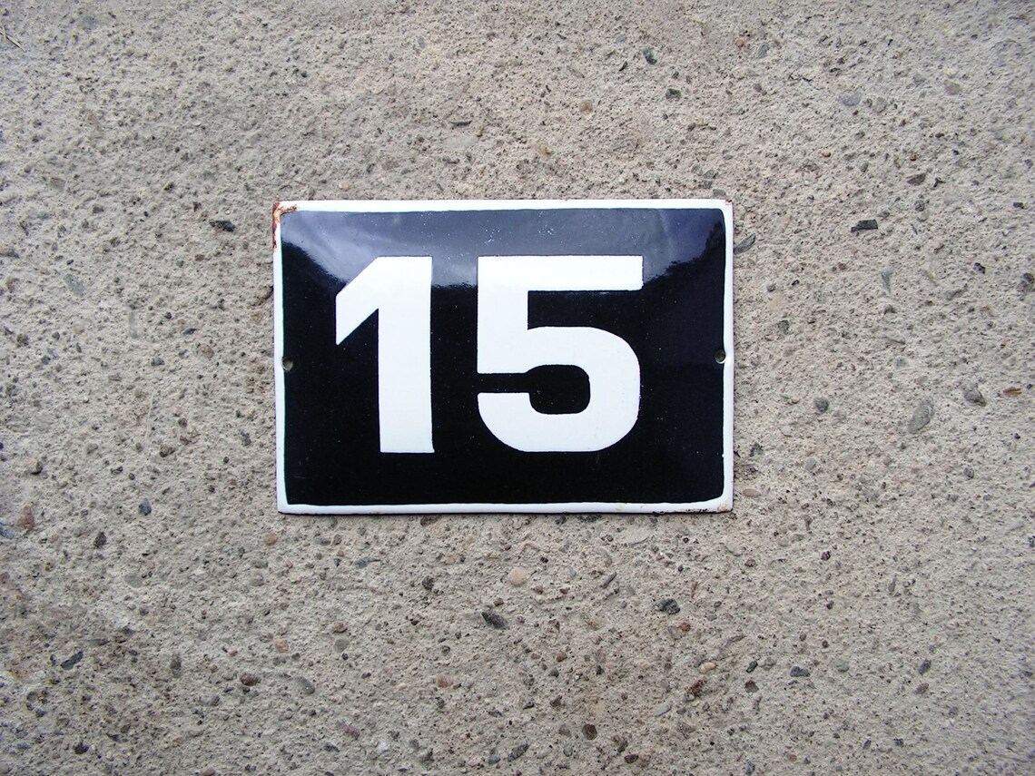 Vintage Enameled Number 15 Sign, Blue and White Porcelain Plaque - Etsy