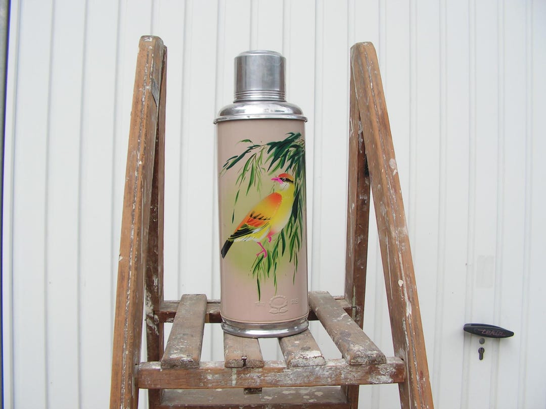 Vintage Big Thermos 80s Chinese Aluminum Thermos Travel Thermos Bird ...