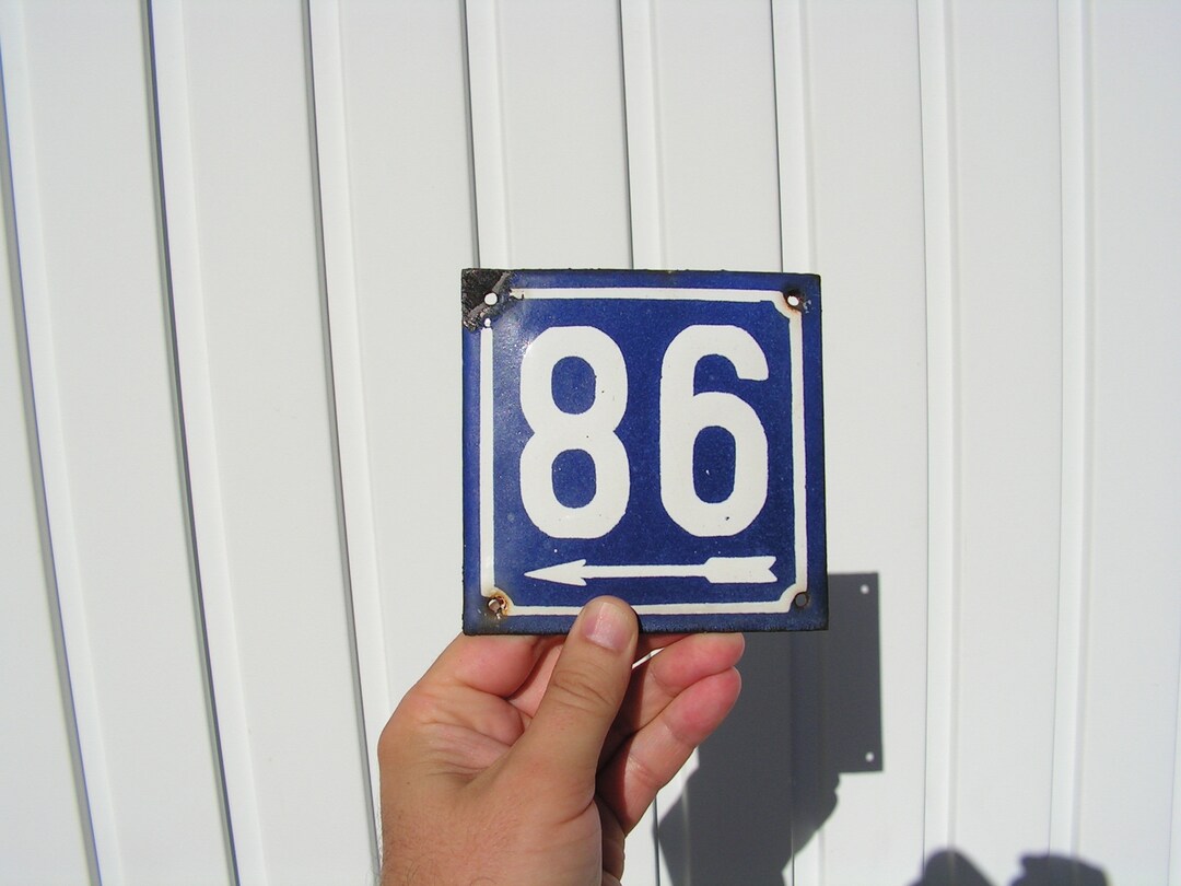 Vintage Door Number 86 Blue White Rust Enamel Sign 86 Porcelain Street ...