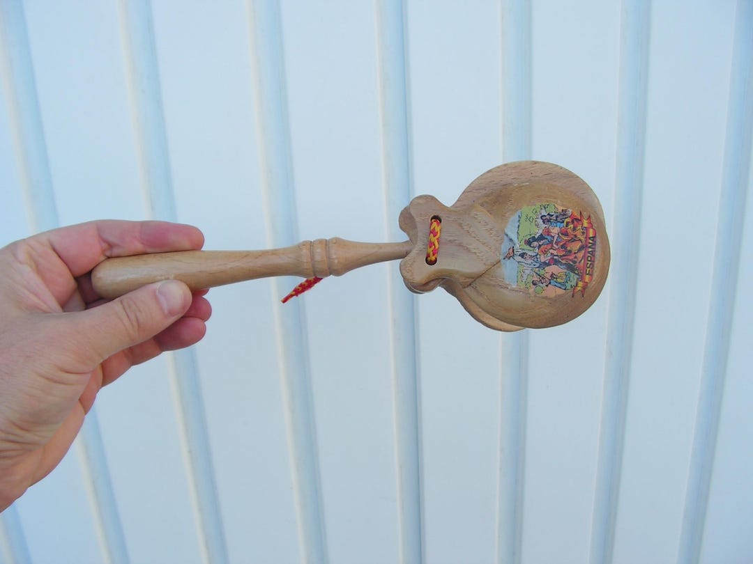 Vintage Castanets With Handle, Handmade Wooden Castanets, Flamenco ...