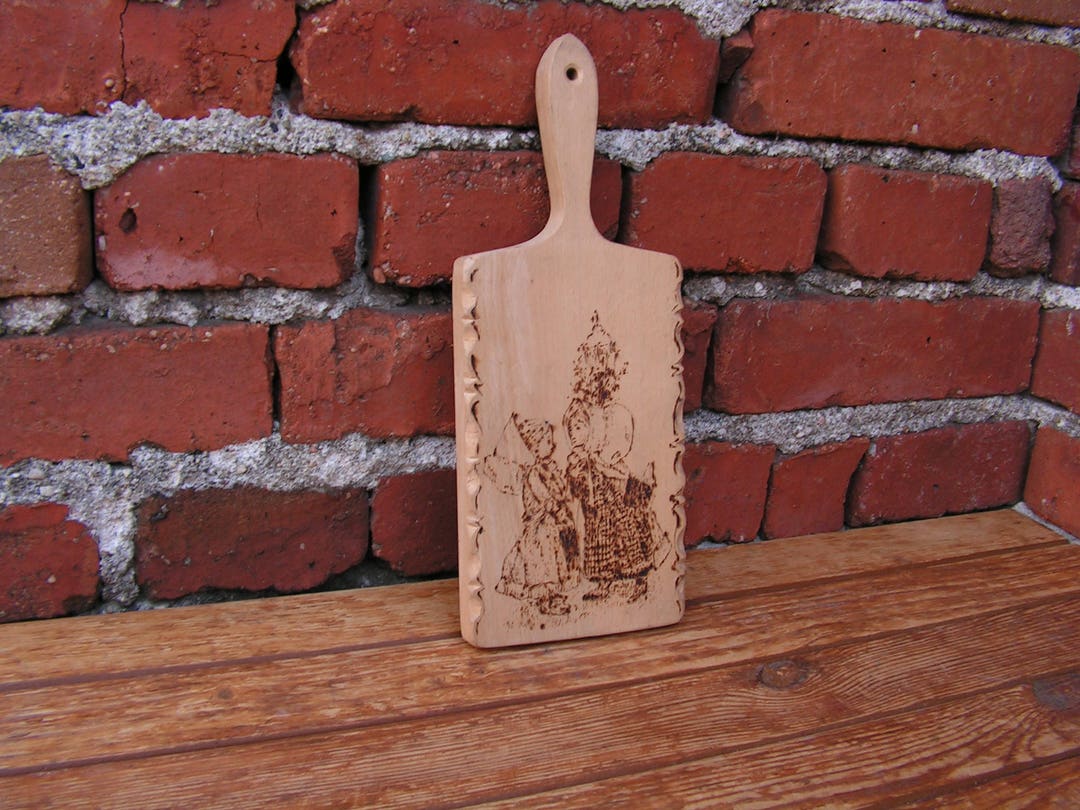 Wooden Pyrography Cutting Board Small Hand Carved Chopping Block Bread ...