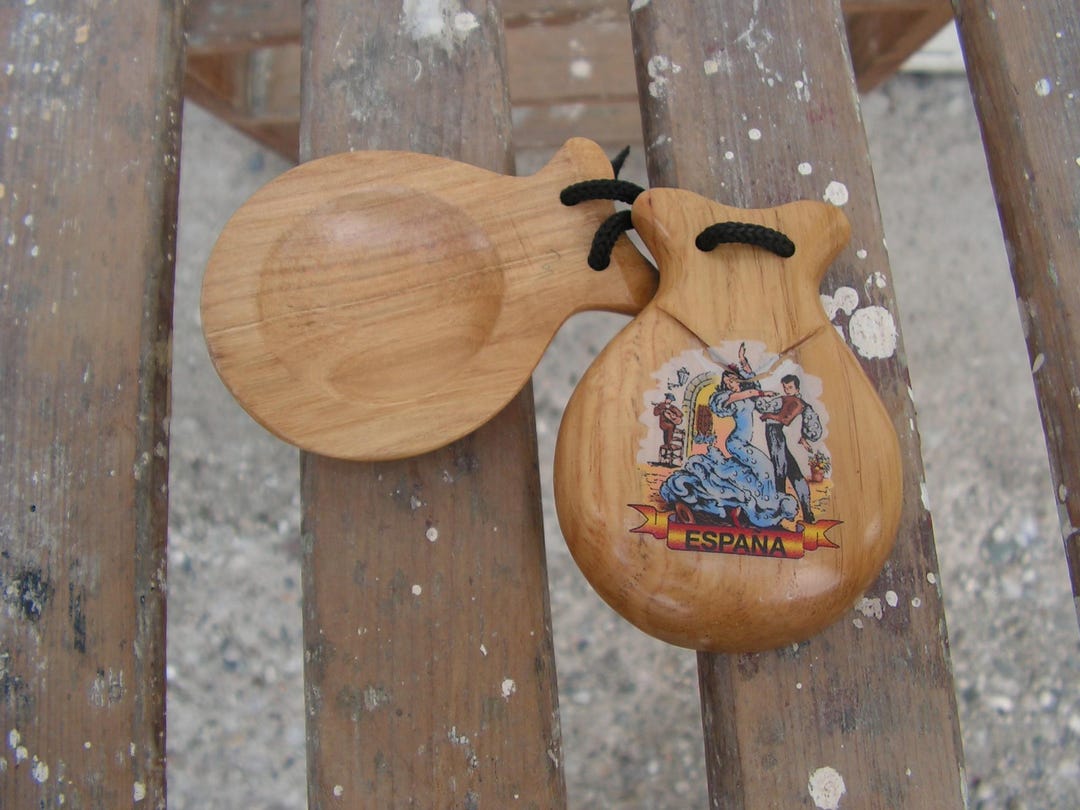 Vintage Spanish Castanets, Handmade Light Wood Castanets, Flamenco ...