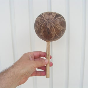 Vintage Carved Maracas, Hand-made Brown Maracas Wooden Handle ...