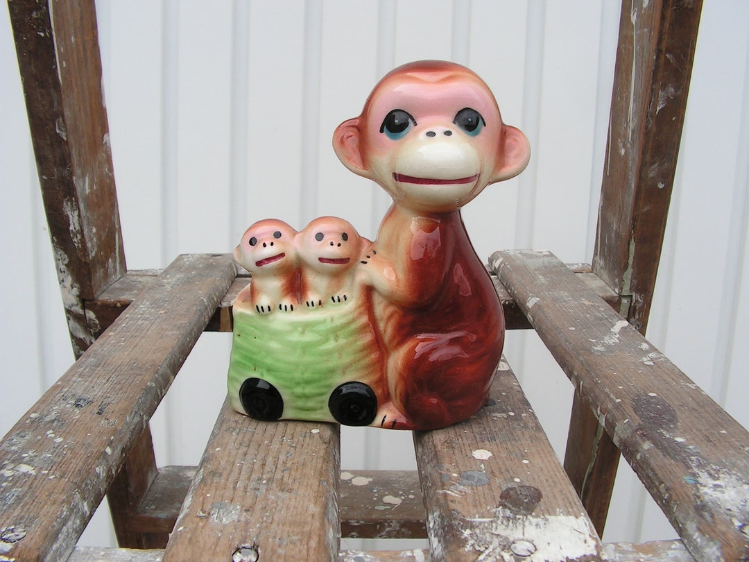 Ceramics Money Box Monkey Clay Monkey Savings Bank Box Vintage Souvenir ...