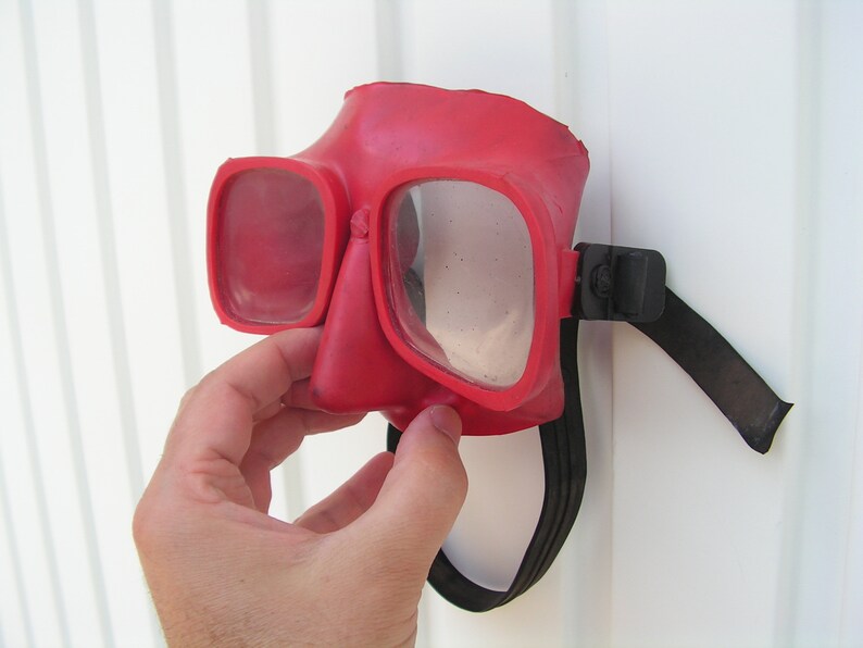Retro Red Children Scuba Mask, Vintage Small Rubber Diving Mask ...