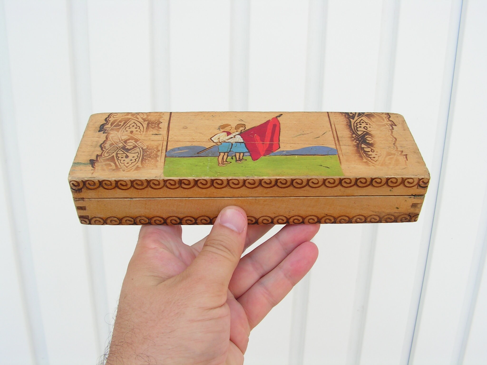 Vintage Distressed Wooden Pen Box Pencil Case 1950s Old Pen Holder Hand ...