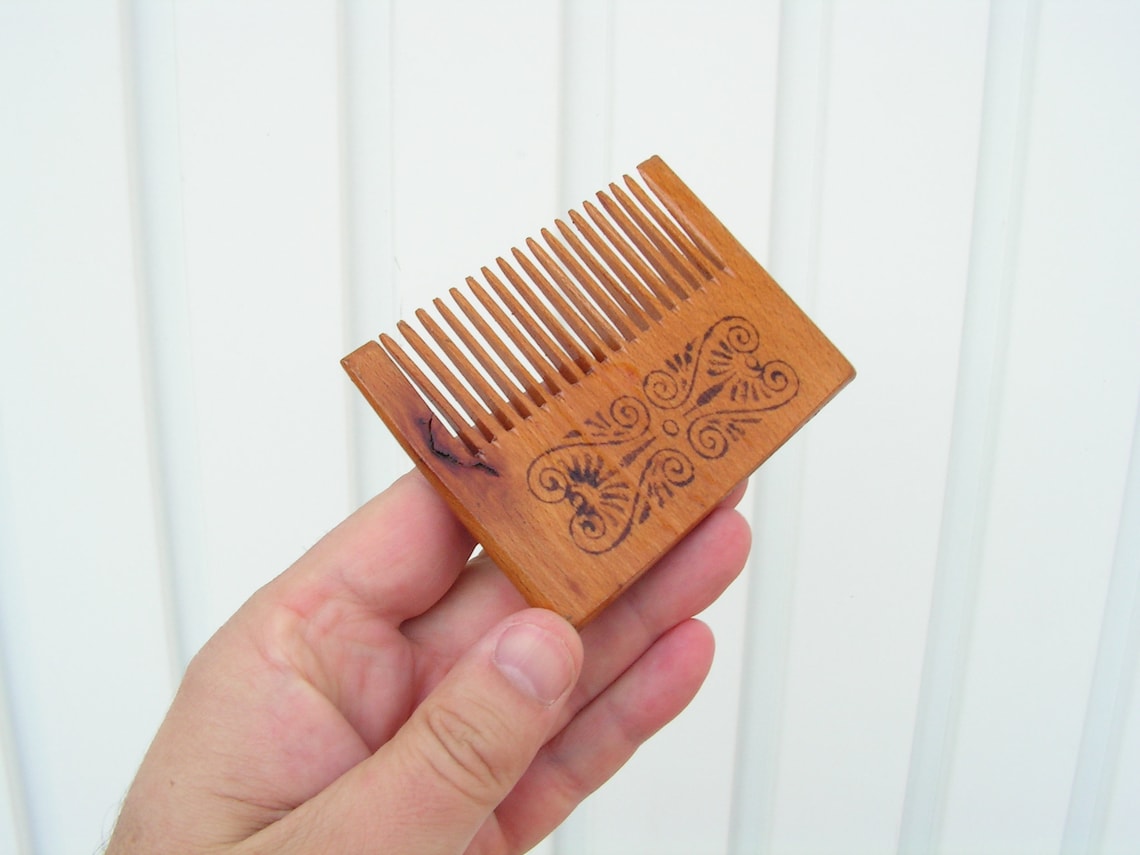 Vintage Wooden Comb 50s Hand Made Comb With Decoration Small | Etsy