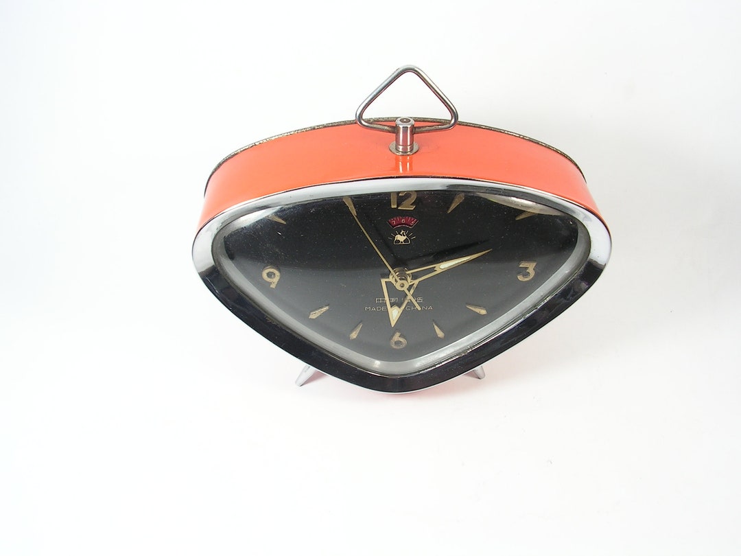 Retro Mechanical Orange China Alarm Clock, Vintage Working Triangular ...