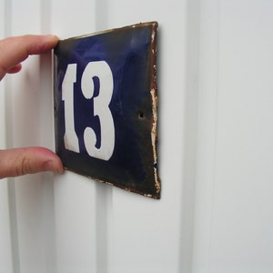 Enamelled Lovely Plaque 13 Vintage Blue White Enamel Sign 13 Porcelain ...