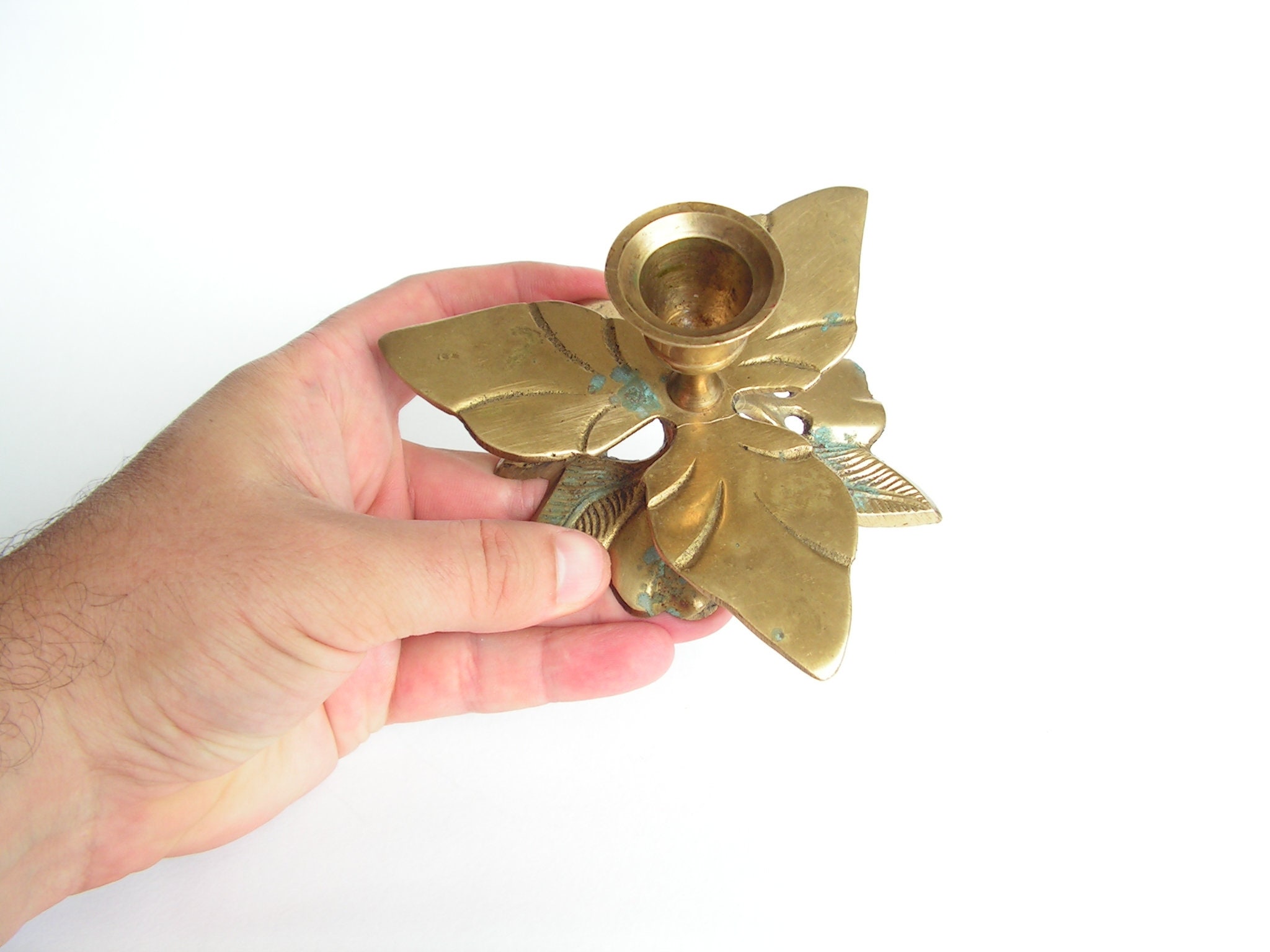 Candlestick Flower Vintage Brass Candlestick Leaves Small - Etsy