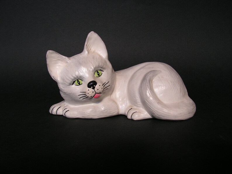 Vintage Ceramic Cat, Figurine Cat, White Pottery Cat, Collectible Cat ...