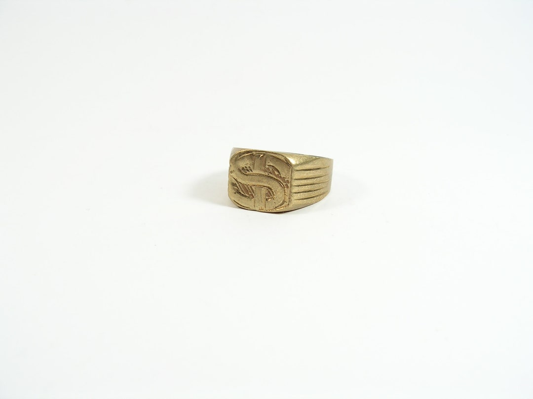 Vintage Mens Ring Letter S Solid Brass Ring With Marking Old Men's Ring ...