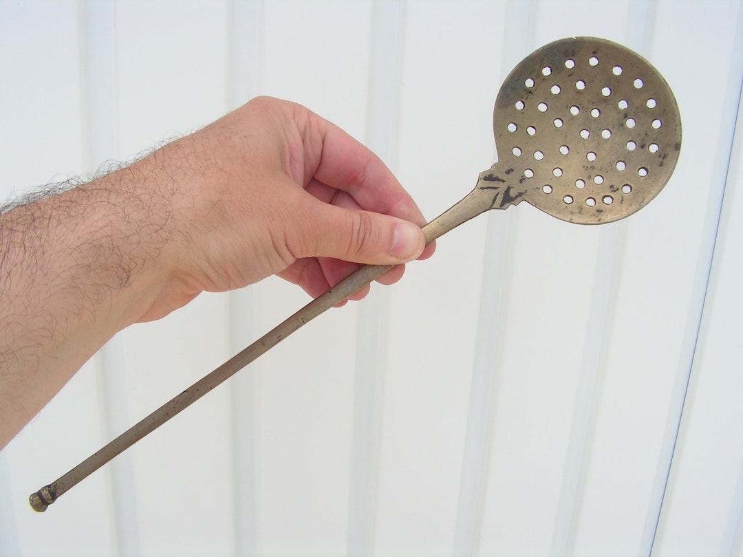 Antique Metal Strainer, Primitive Brass Strainer, Metal Skimmer, Brass ...