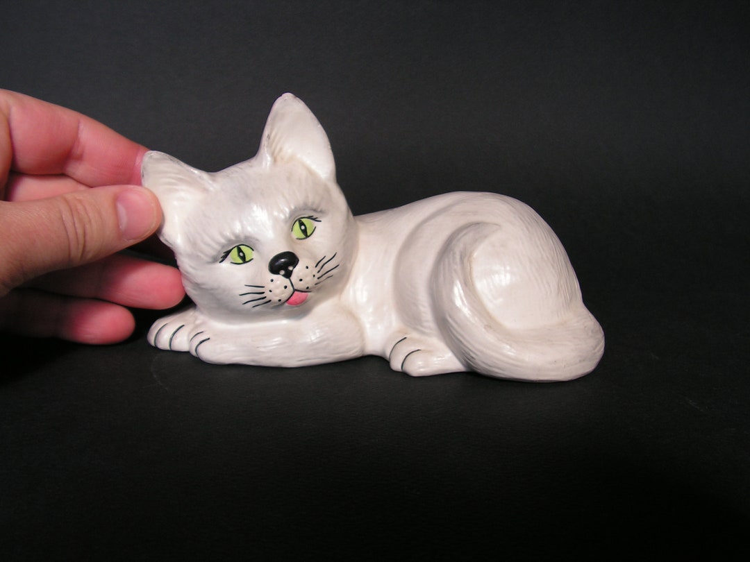 Vintage Ceramic Cat, Figurine Cat, White Pottery Cat, Collectible Cat ...