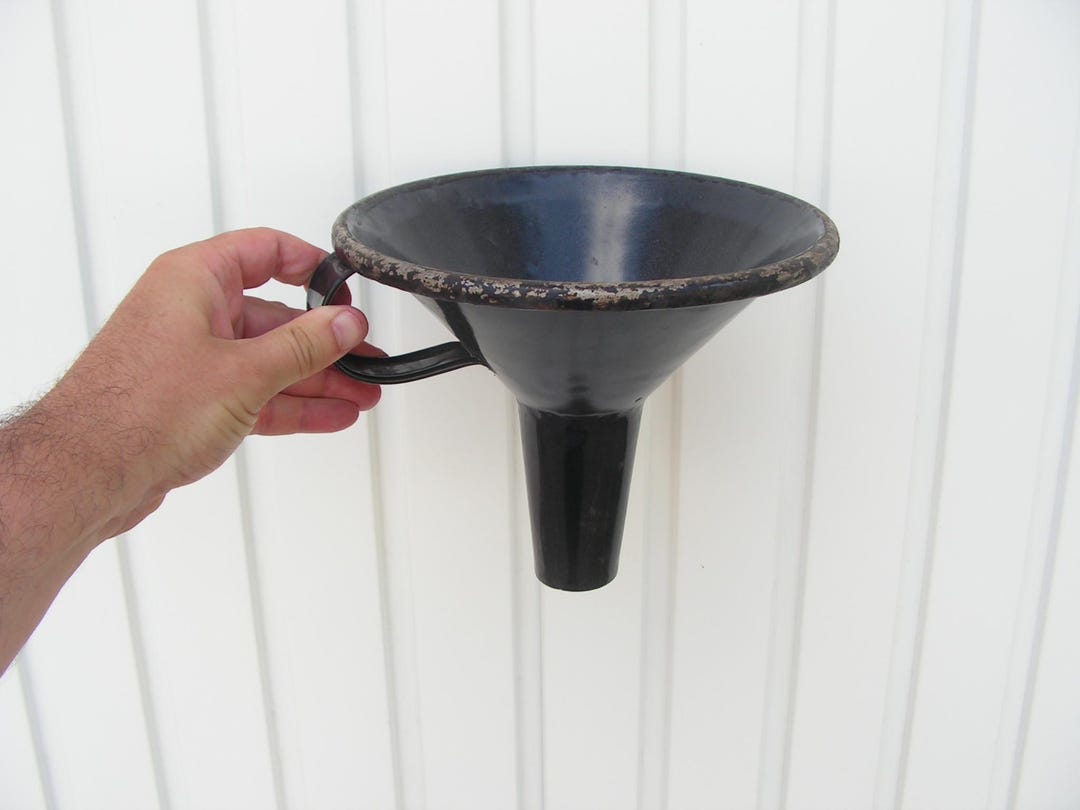 Vintage Big Enamel Funnel, Metal Funnel, Large Enameled Funnel, Old ...