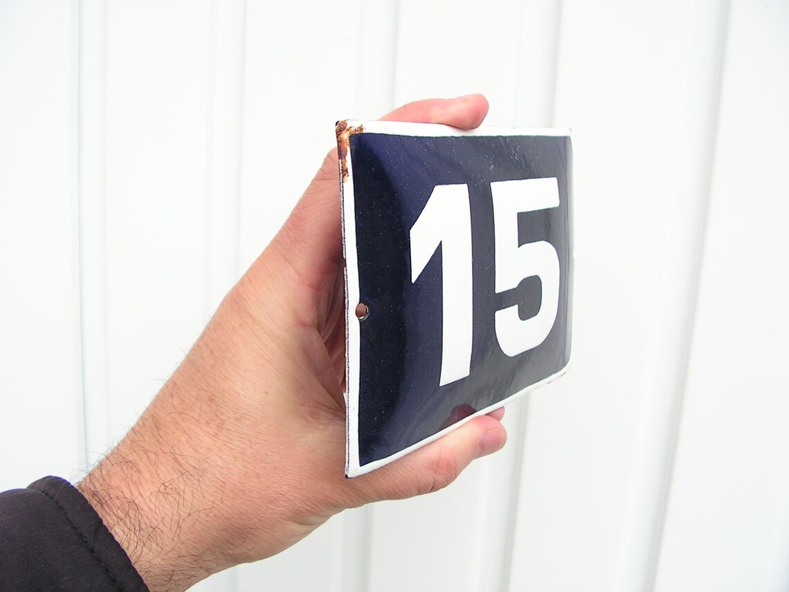 Vintage Enameled Number 15 Sign, Blue and White Porcelain Plaque - Etsy