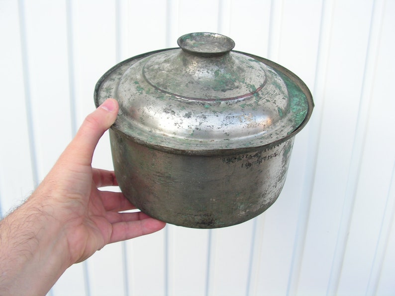 Antique Copper Pot 1934s Primitive Metal Pot With Lid Hand Hammered Pot ...